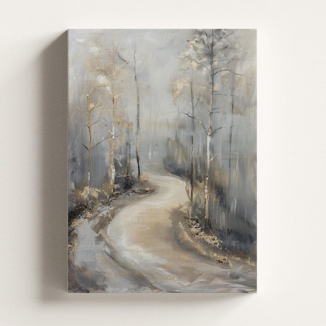 Grey and Gold Forest Path Canvas | Abstract Nature Canvas | Modern Art ...