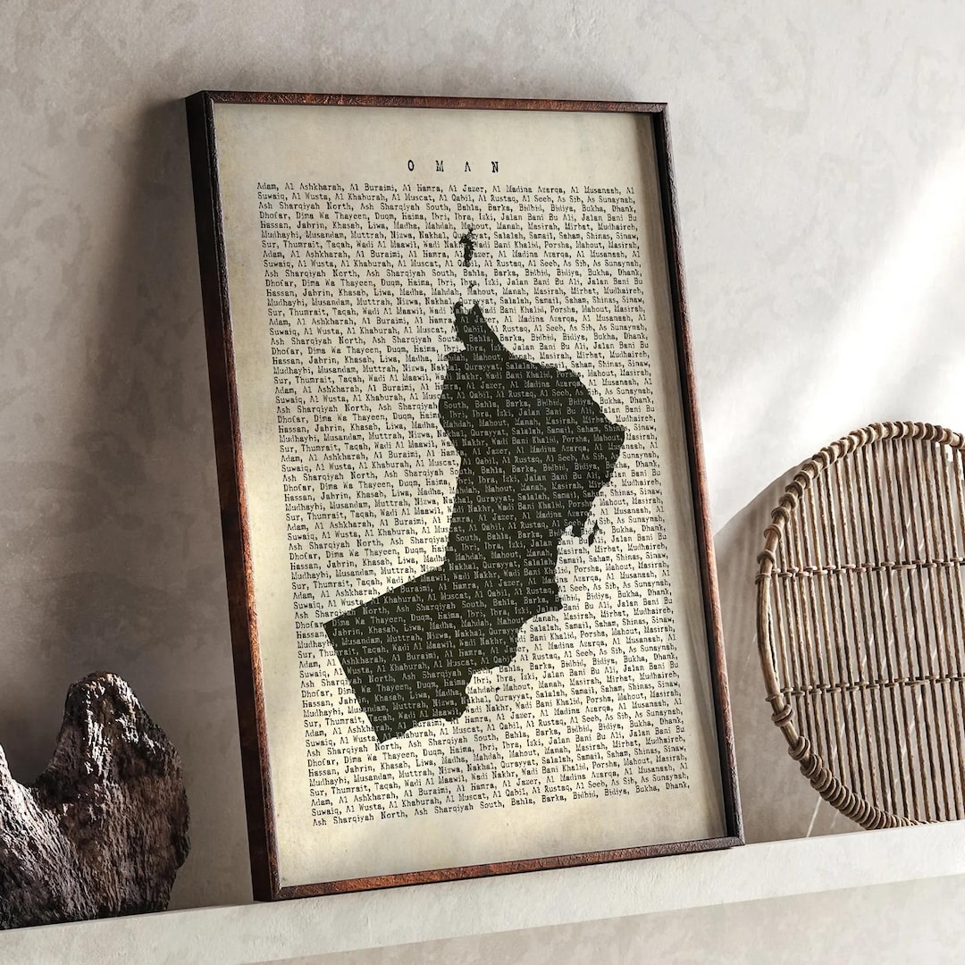 Oman Map | Vintage Beige Typography Map With City Names | Oman Travel ...