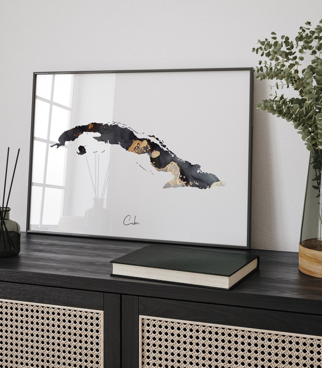 Cuba Map Black & Gold Wall Art Print [EV] - Etsy