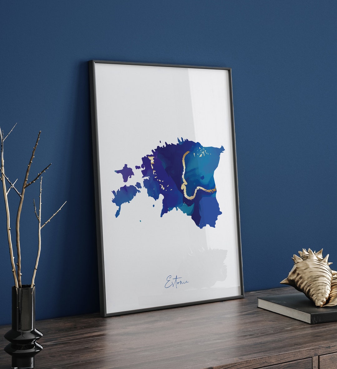 Estonia Map Blue and Gold Wall Art Print - Etsy