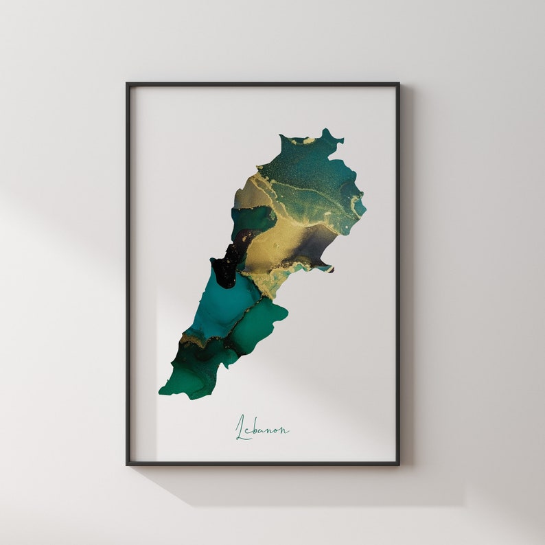 Lebanon Map Emerald Green and Gold Wall Art Print - Etsy