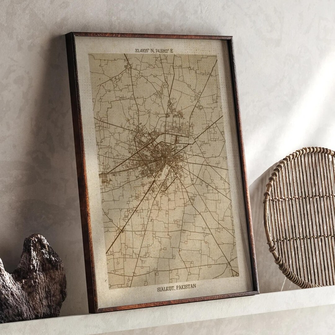 Sialkot, Punjab Map | Vintage Beige Detailed Map Print | Pakistan ...