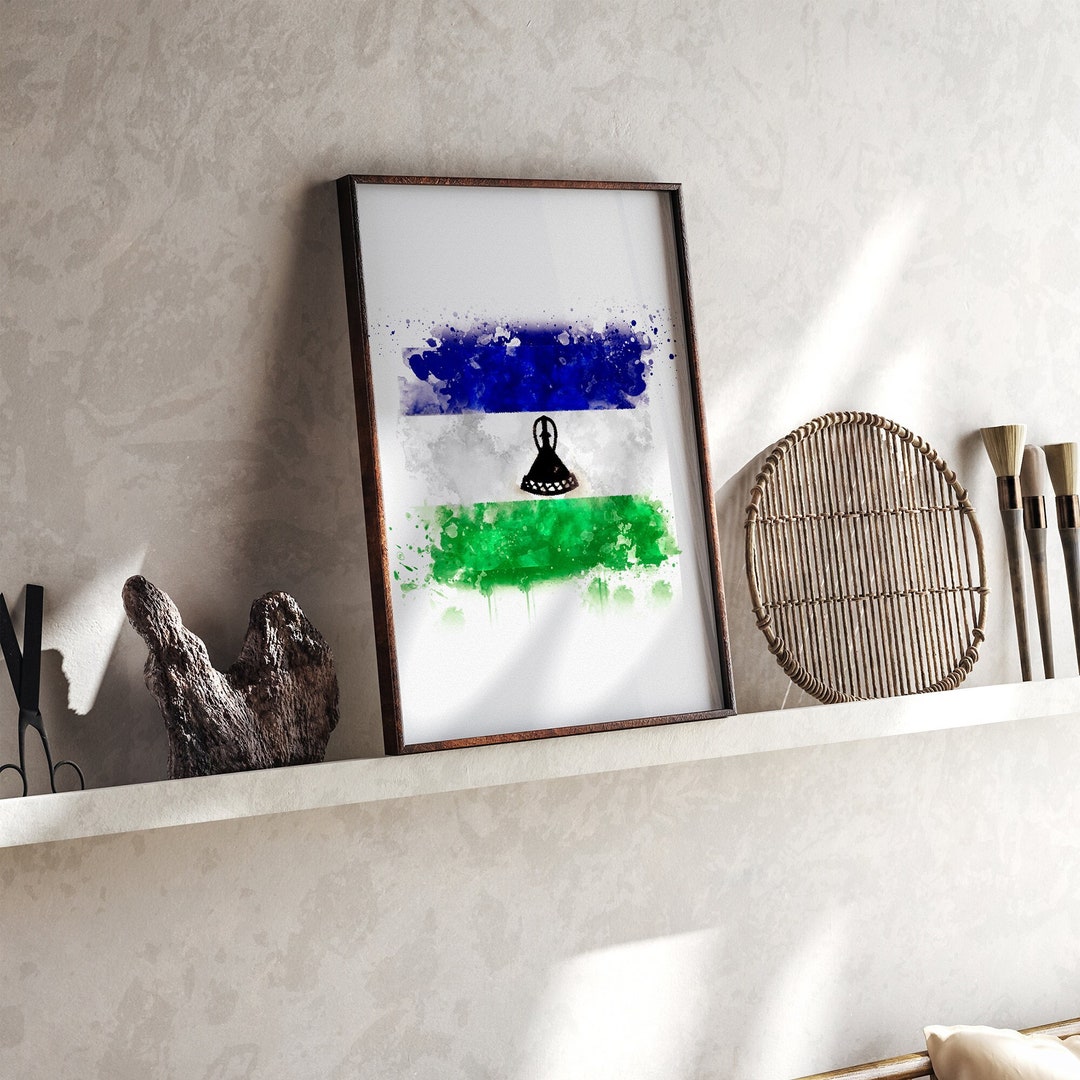 Lesotho Watercolor Flag Wall Art Print | Lesotho Travel Poster - Etsy
