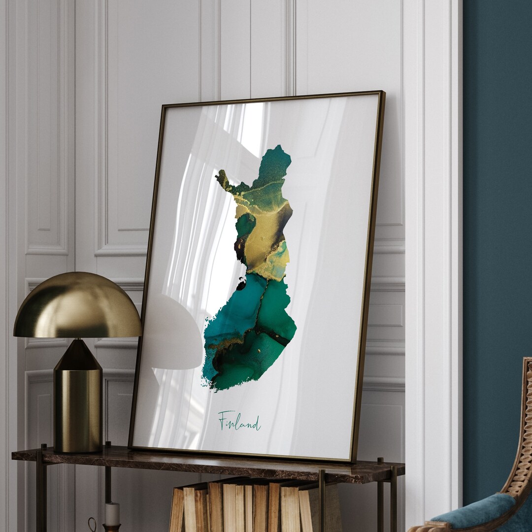 Finland Map Emerald Green and Gold Wall Art Print - Etsy