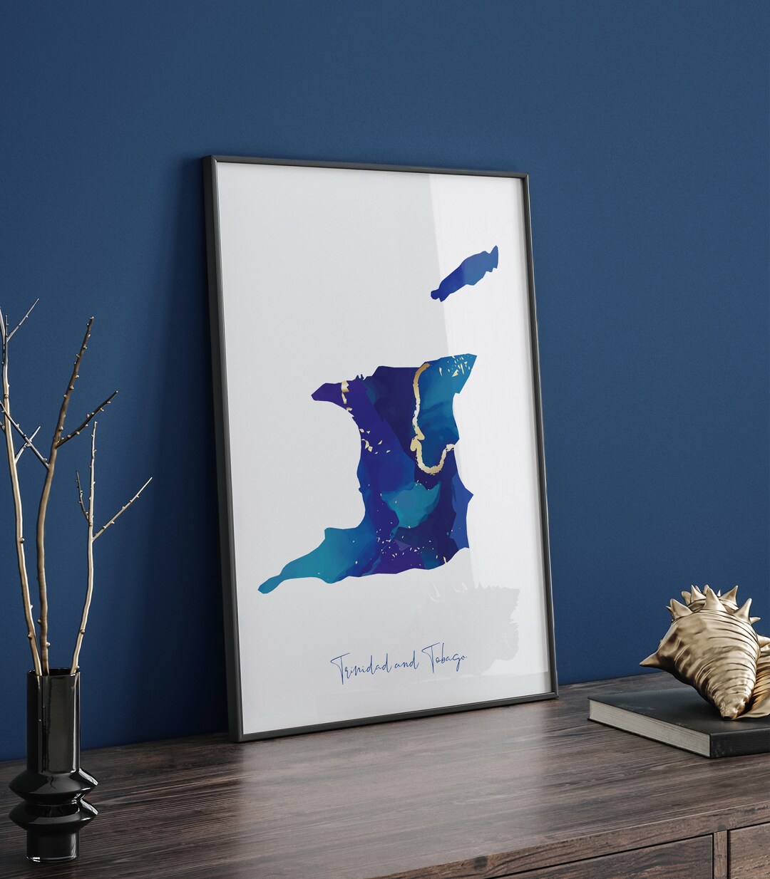 Trinidad and Tobago Map Blue and Gold Wall Art Print - Etsy