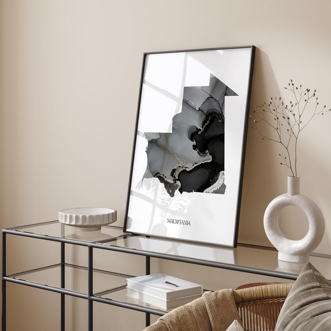 Mauritania Map Black & Silver Wall Art Print - Etsy