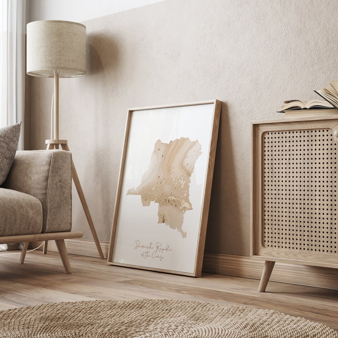 Congo Mapa Beige & Gold Wall Art Print - Etsy México