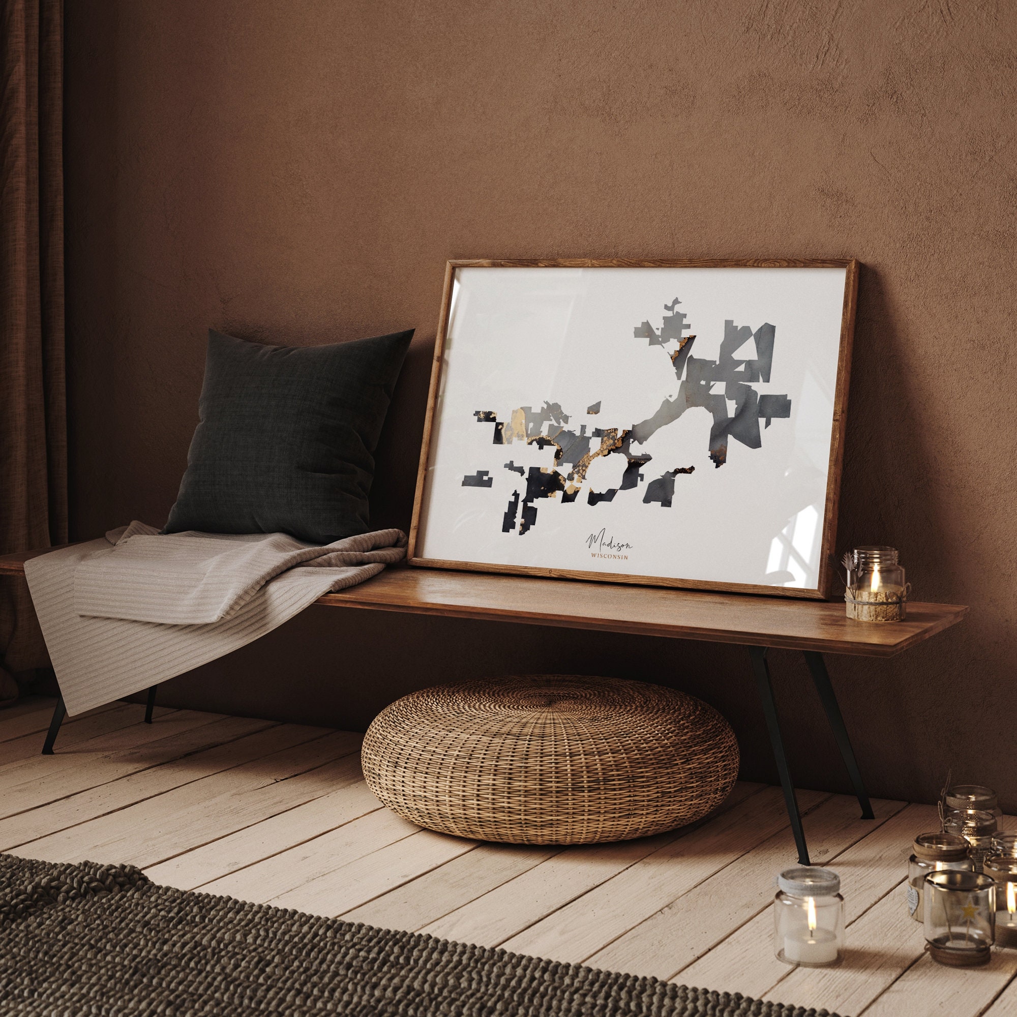 Madison Map Black & Gold Wall Art Print | Wisconsin | USA | United ...