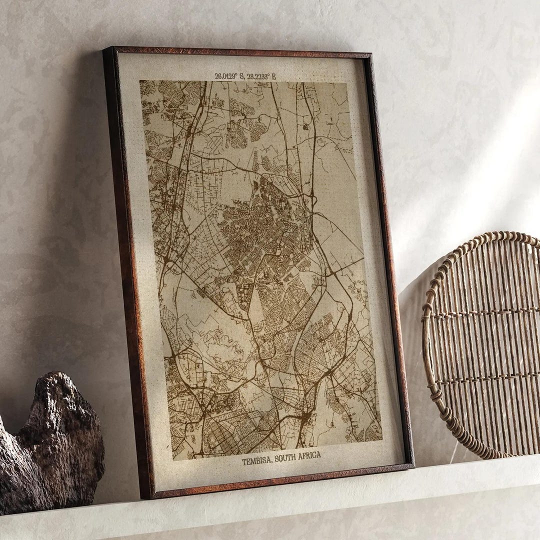 Tembisa Map | Vintage Beige Detailed Map Print | South Africa | Travel ...