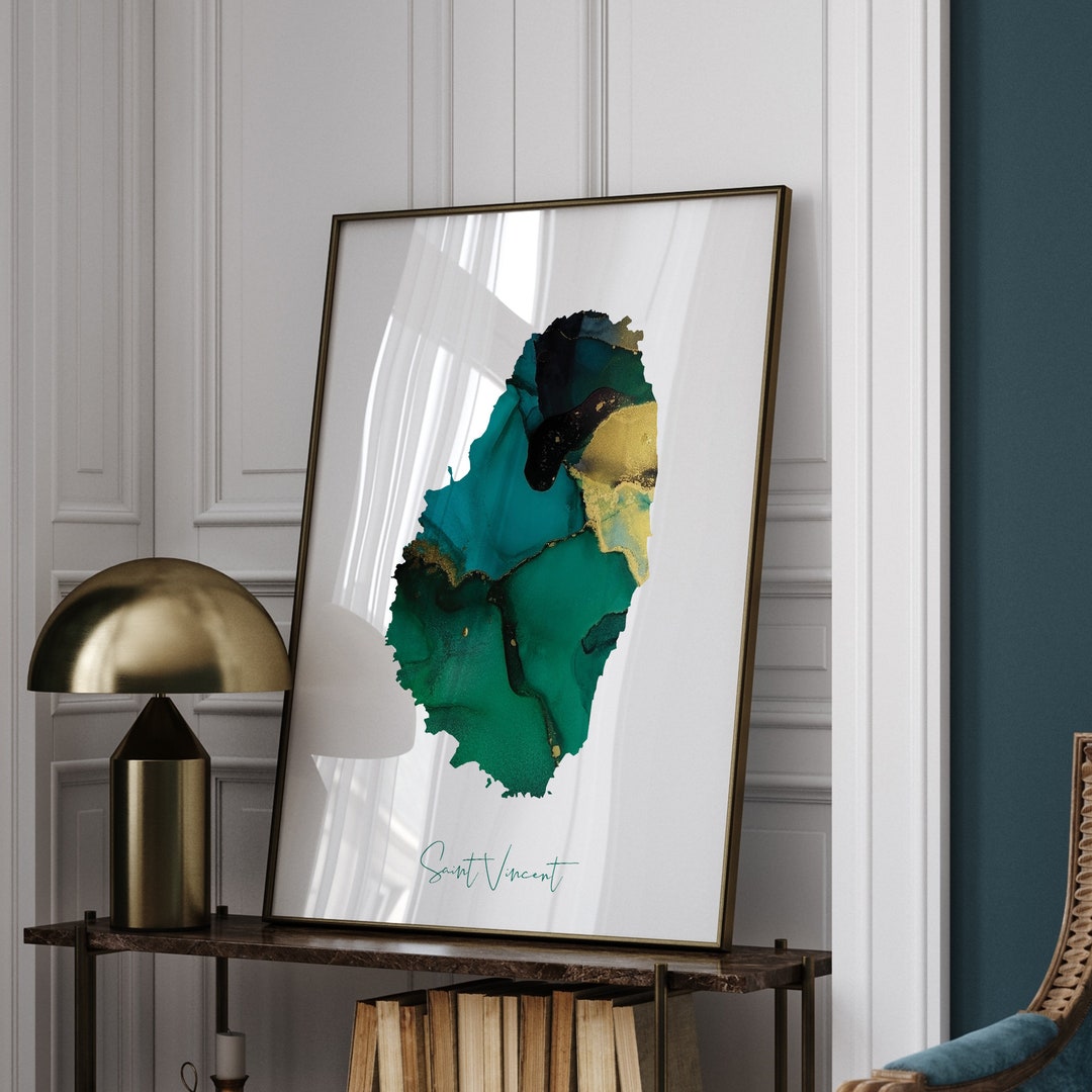 Saint Vincent Map Emerald Green and Gold Wall Art Print - Etsy