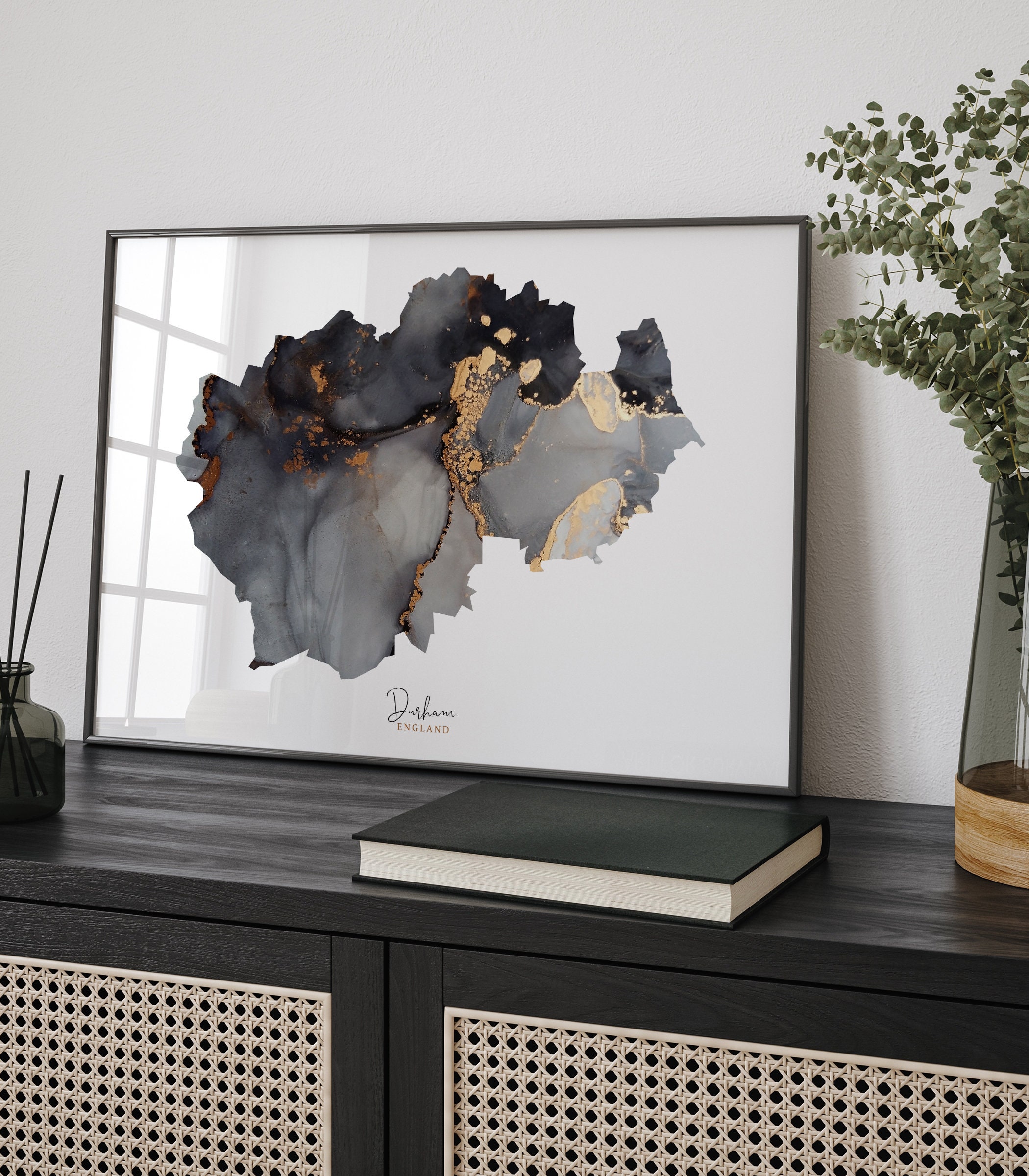Durham Map Black and Gold Wall Art Print England United - Etsy