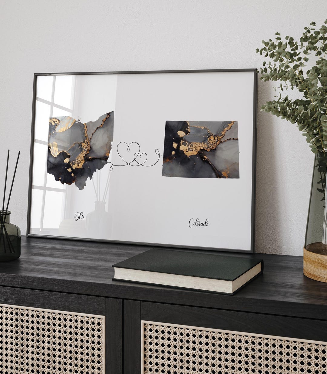 Ohio and Colorado Map Black & Gold Travel Wall Art Print | Ohio| Travel ...