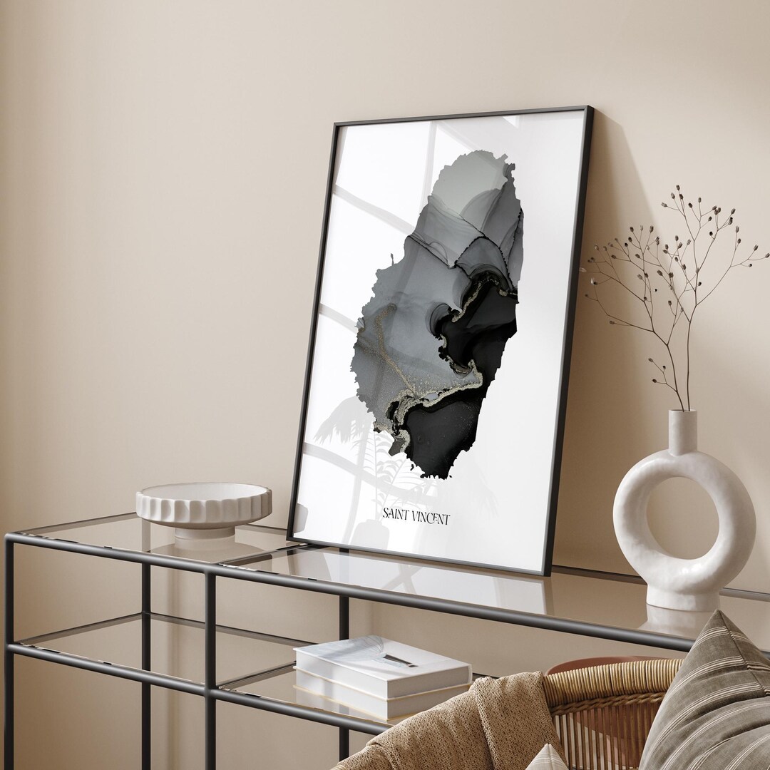 Saint Vincent Map Black & Silver Wall Art Print - Etsy
