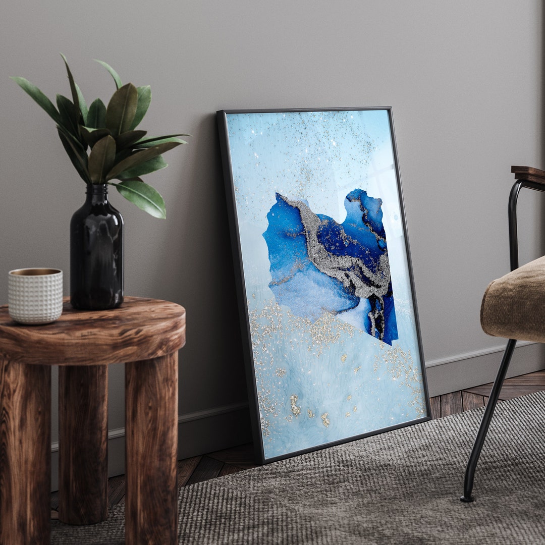 Libya Map Shades of Blue & Silver Wall Art Print - Etsy