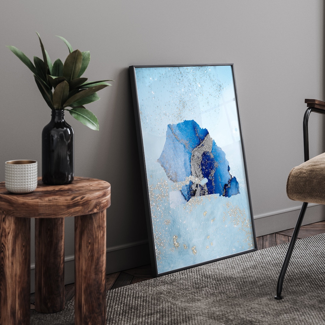 Senegal Map Shades of Blue & Silver Wall Art Print - Etsy