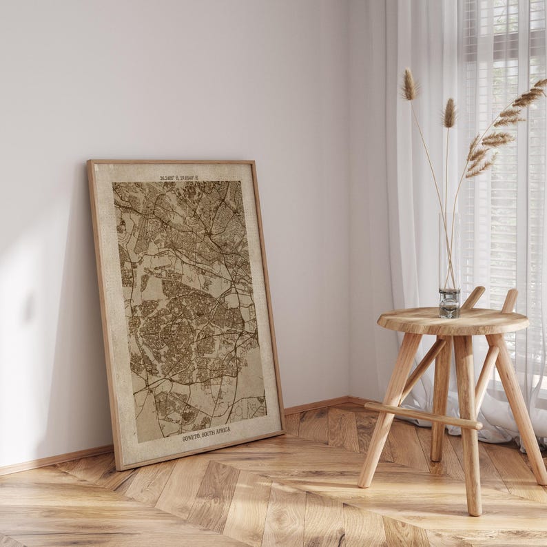 Soweto Map | Vintage Beige Detailed Map Print | South Africa | Travel ...