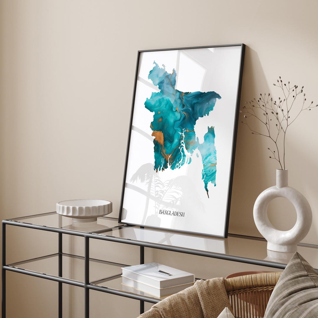 Bangladesh Map Turquoise & Gold Wall Art Print - Etsy