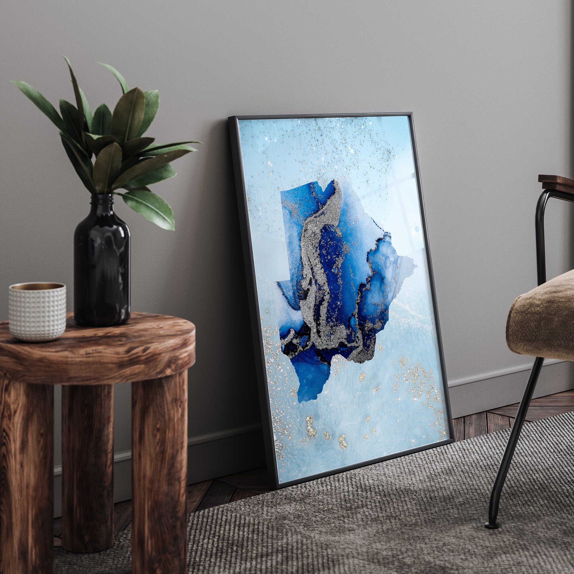 Botswana Map Shades of Blue & Silver Wall Art Print - Etsy