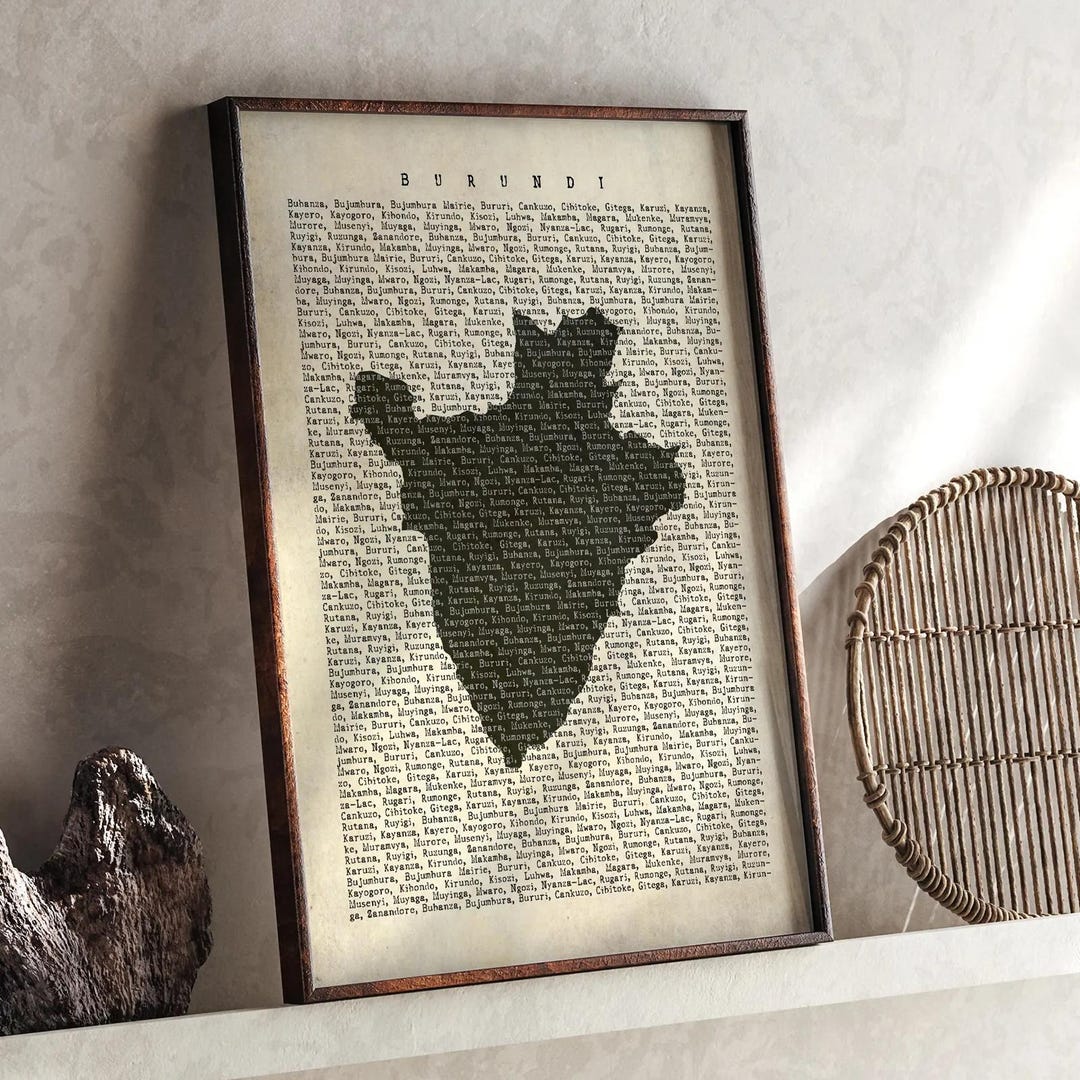 Burundi Map | Vintage Beige Typography Map With City Names | Burundi ...