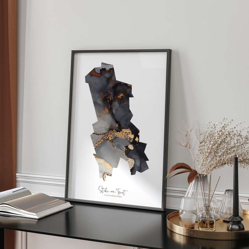 Stoke-on-trent Map Black and Gold Wall Art Print - Etsy