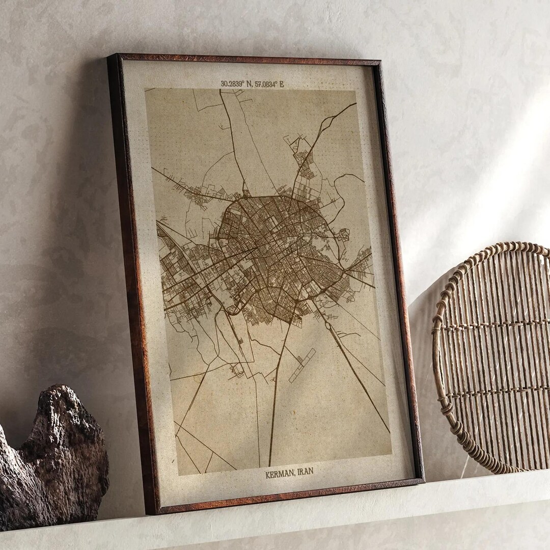 Kerman Map | Vintage Beige Detailed Map Print | Iran | Travel Gift - Etsy