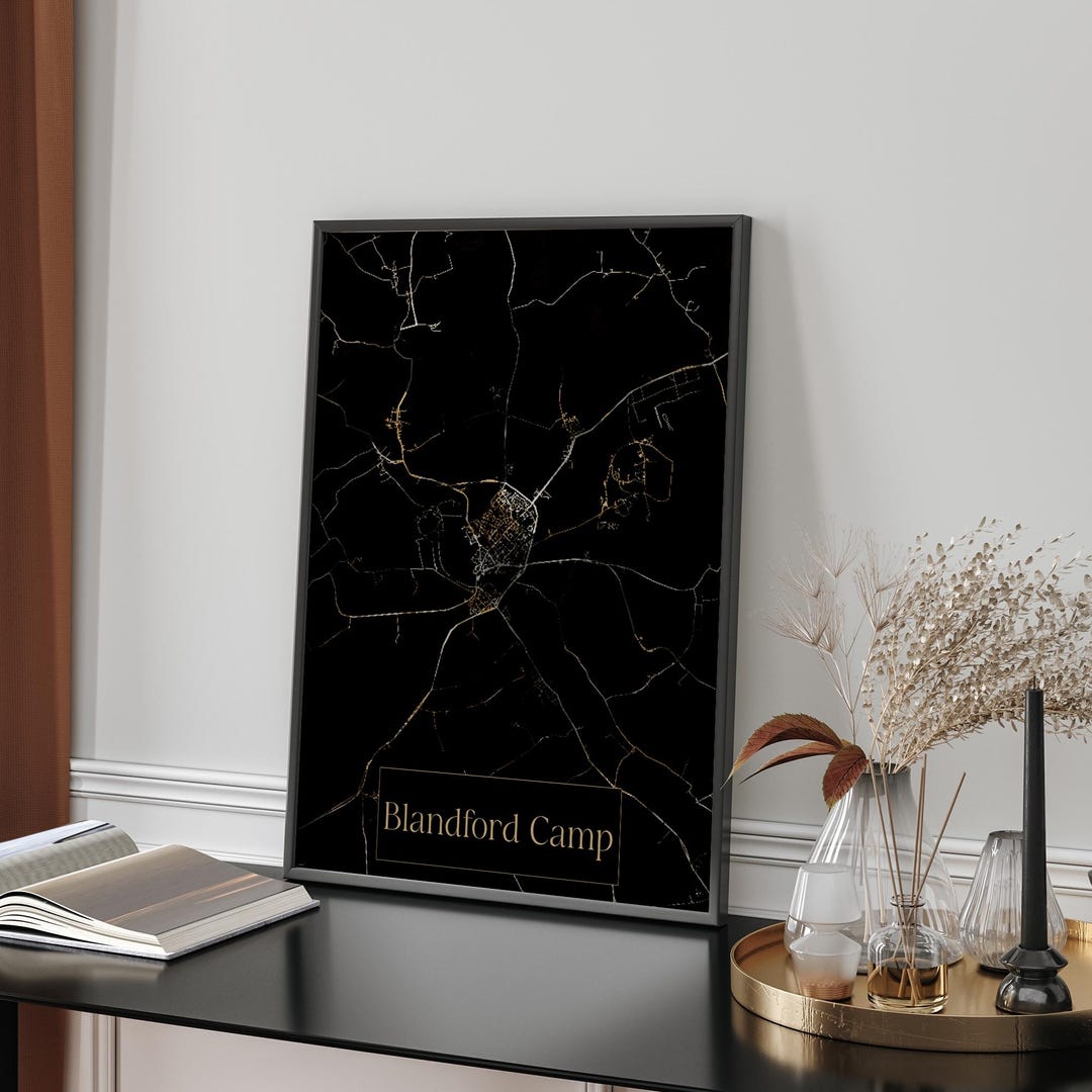 Blandford Camp, Dorset Map | Black & Gold Detailed Map Print | United ...