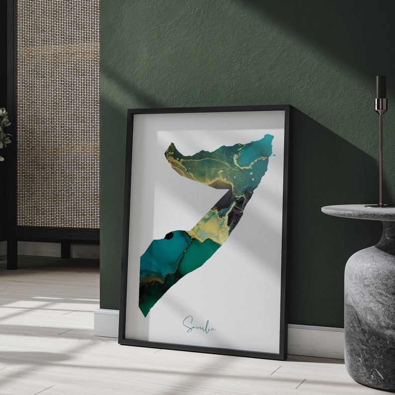 Somalia Map Emerald Green and Gold Wall Art Print - Etsy