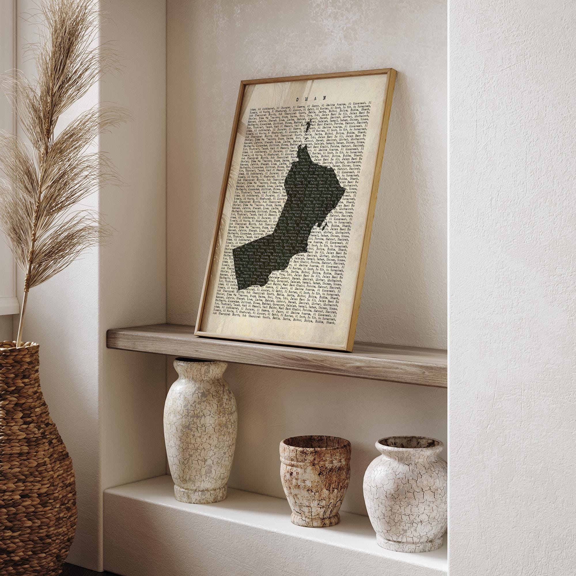 Oman Map | Vintage Beige Typography Map With City Names | Oman Travel ...