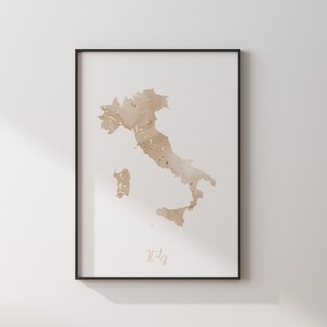 Italy Map Beige & Gold Wall Art Print - Etsy