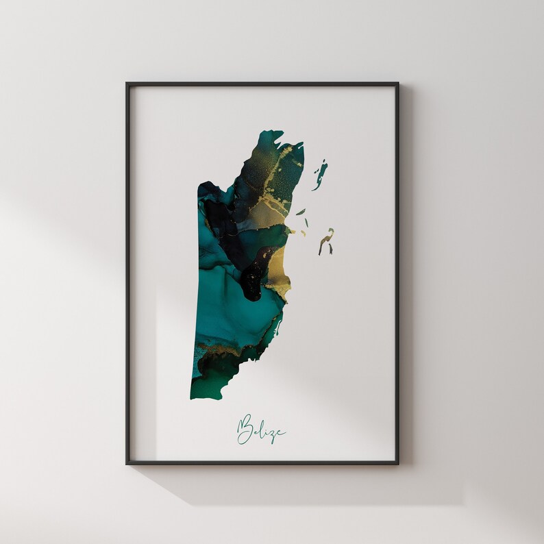 Belize Map Emerald Green and Gold Wall Art Print - Etsy