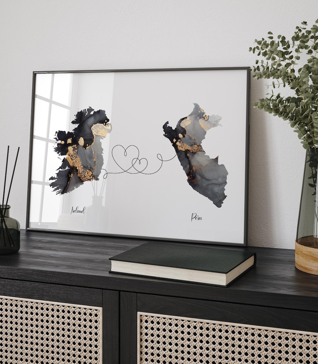 Ireland and Peru Map Black & Gold Travel Wall Art Print | Ireland ...