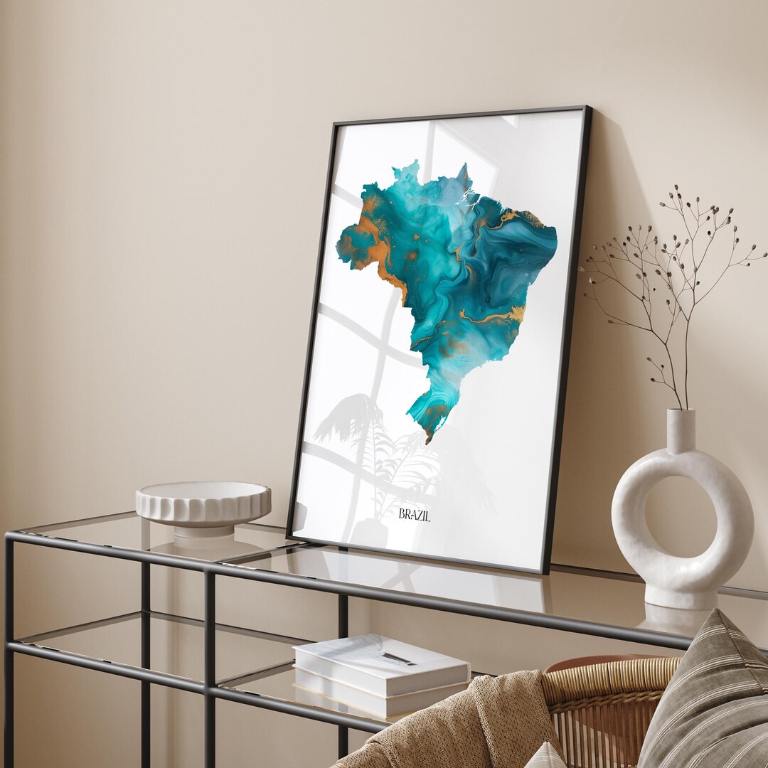 Brazil Map Turquoise & Gold Wall Art Print - Etsy