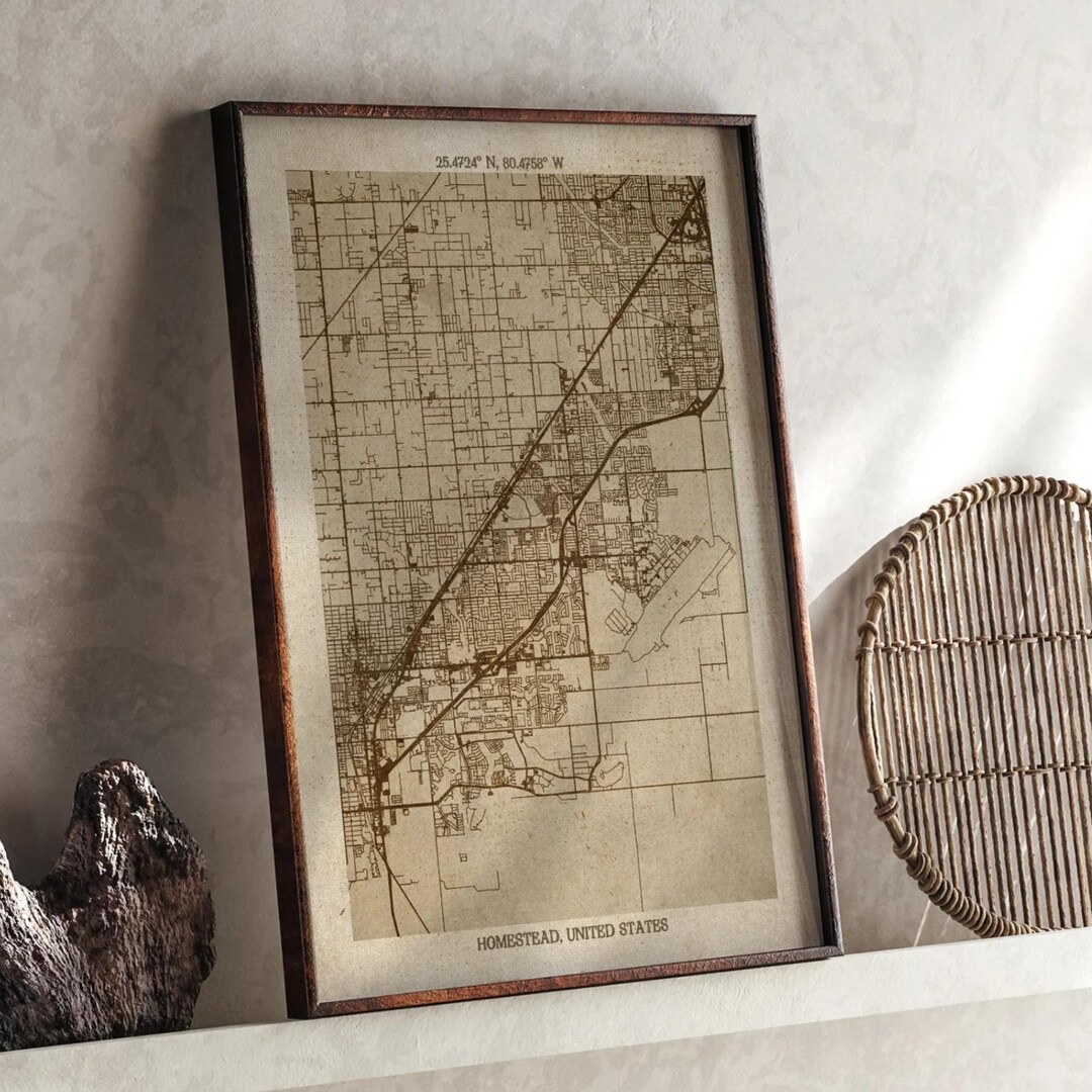 Homestead, Florida Map | Vintage Beige Detailed Map Print | United ...