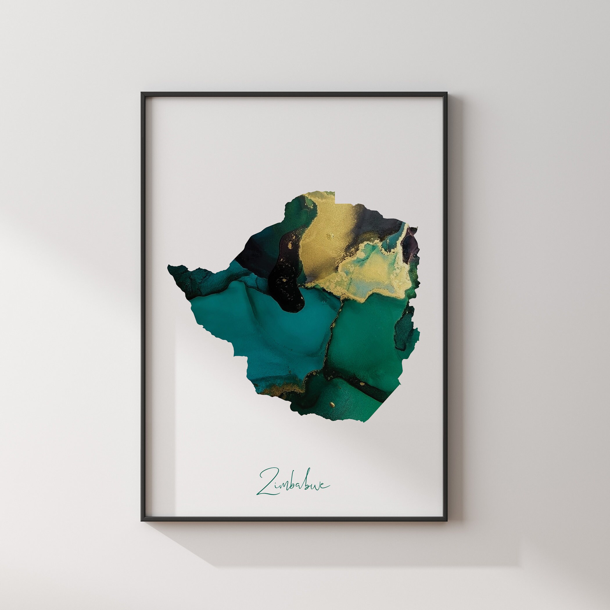 Zimbabwe Map Emerald Green and Gold Wall Art Print - Etsy UK