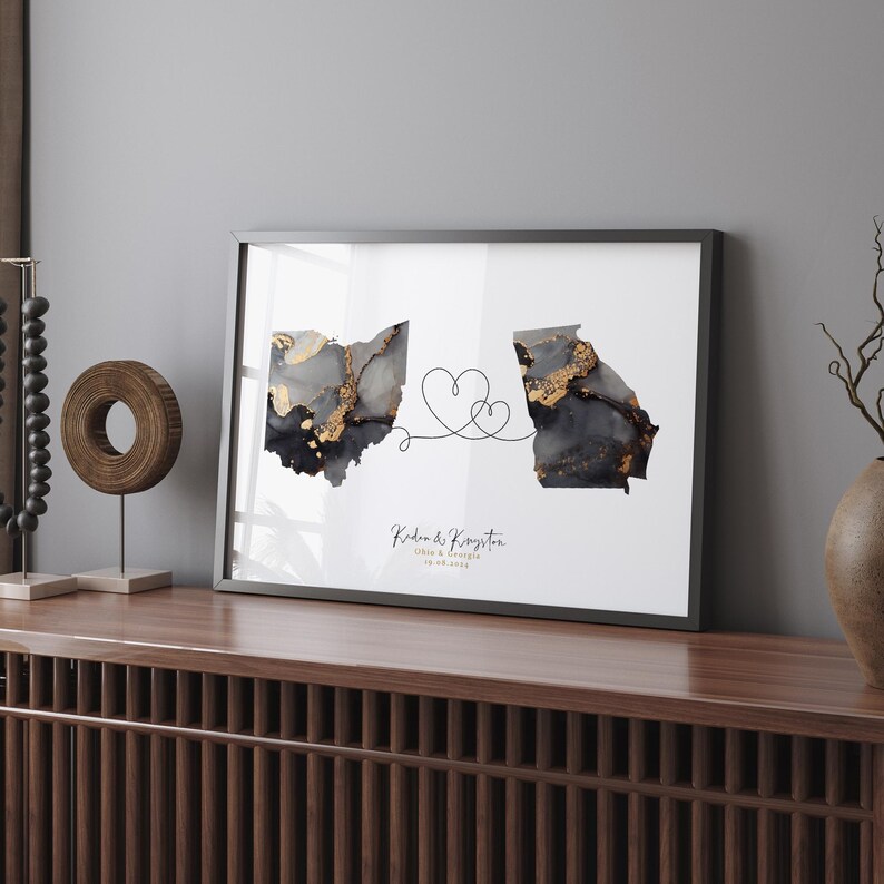 Ohio and Georgia Map Black & Gold Travel Wall Art Print | Ohio| Travel ...