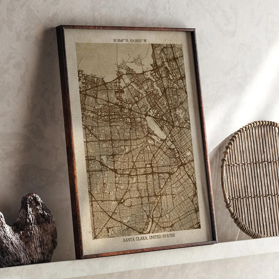 Santa Clara, California Map | Vintage Beige Detailed Map Print | United ...