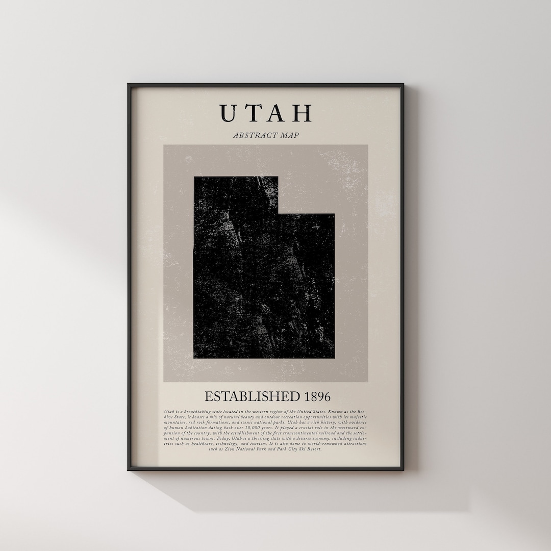 Abstract Utah Map Vintage Wall Art Print US State | United States of ...