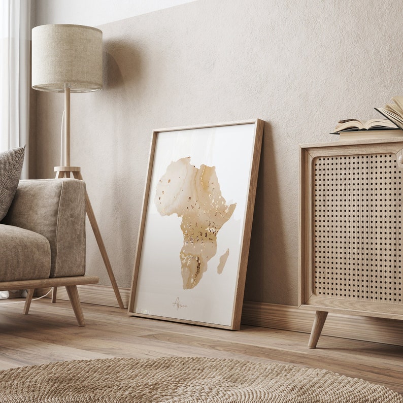 Africa Map Beige & Gold Wall Art Print - Etsy