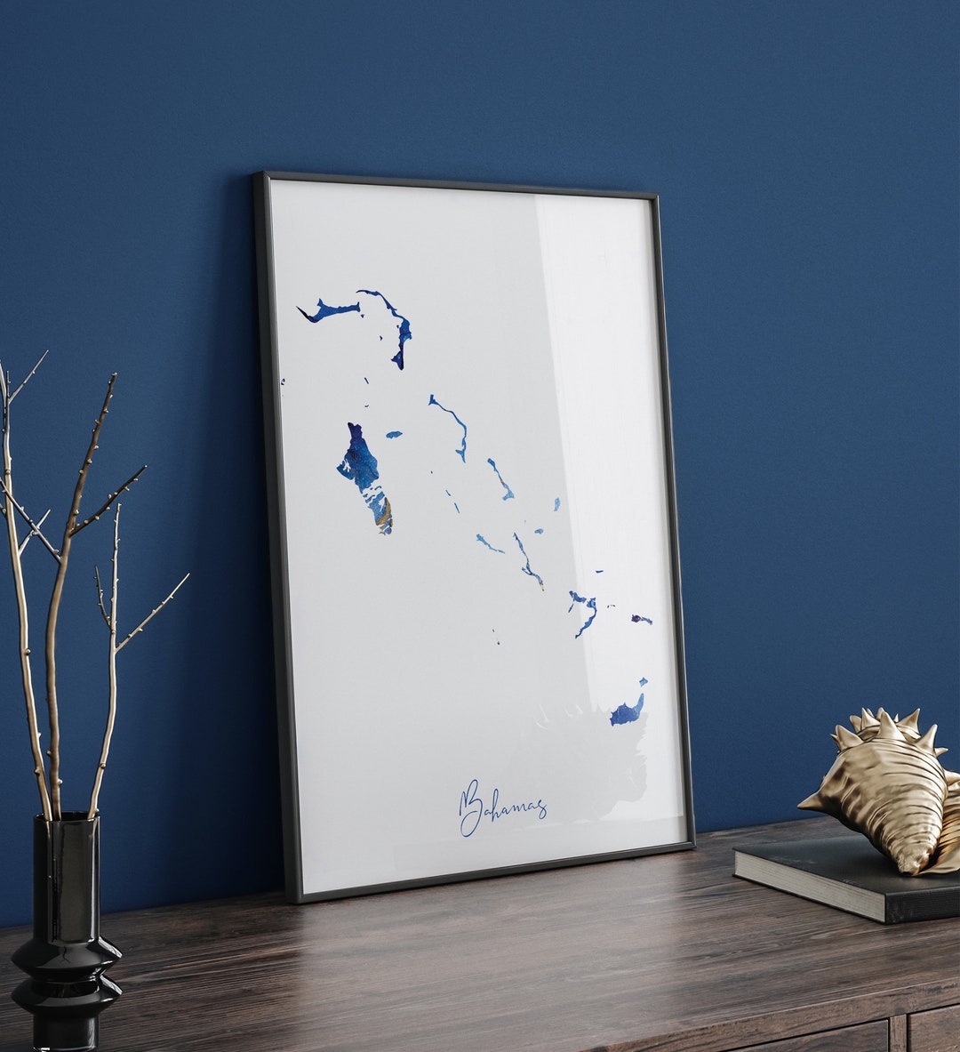 The Bahamas Map Blue and Gold Wall Art Print - Etsy