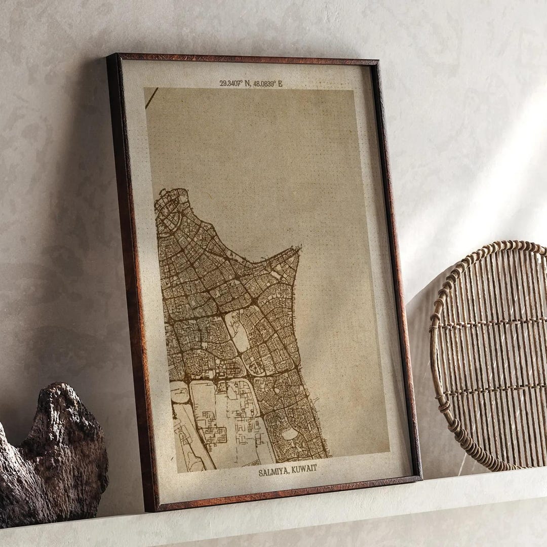 Salmiya, Hawalli Map | Vintage Beige Detailed Map Print | Kuwait ...