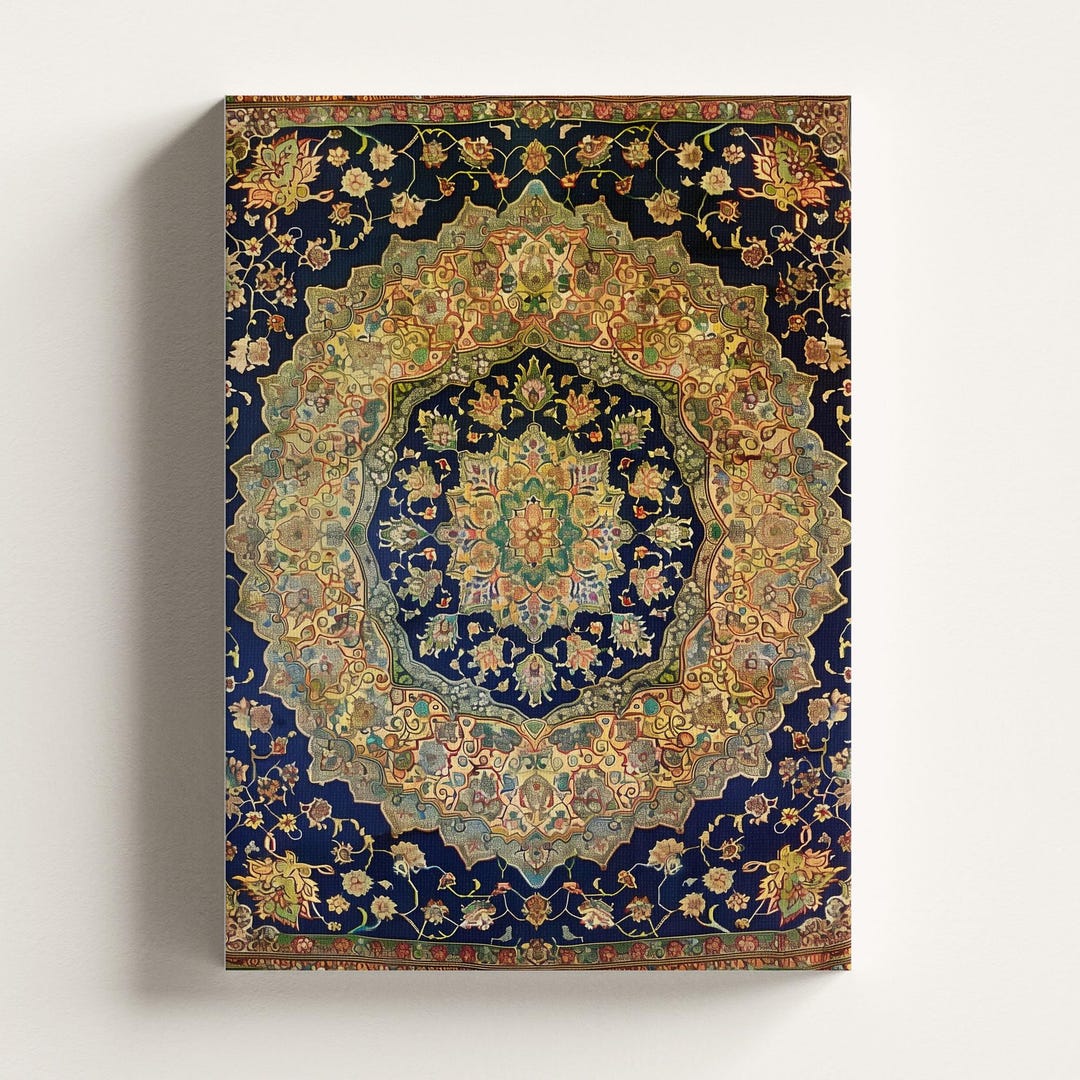 Blue and Gold Persian Mandala Canvas Wall Art | Ornate Floral Design ...