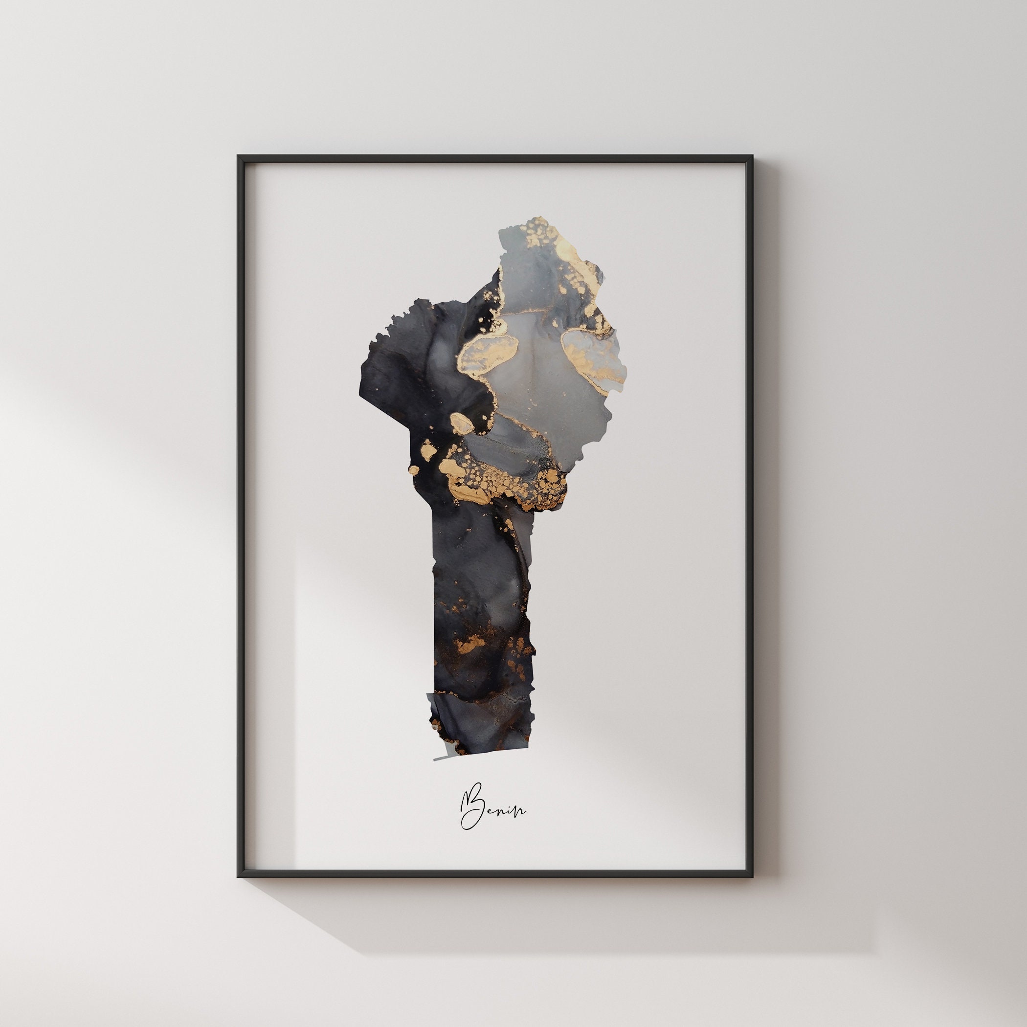 Benin Map Black & Gold Wall Art Print [EV] - Etsy