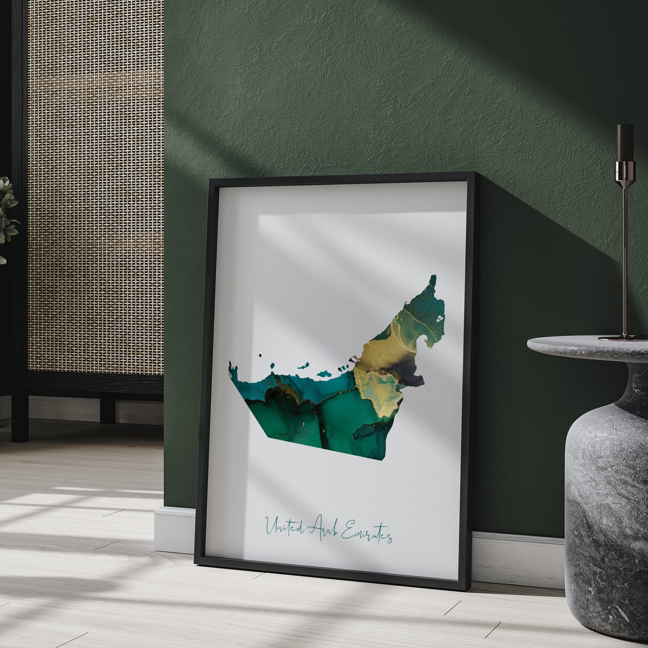United Arab Emirates Map Emerald Green and Gold Wall Art Print UAE - Etsy