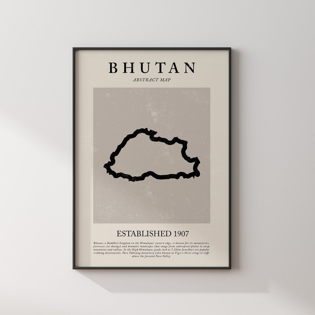 Bhutan Map Vintage Abstract Wall Art Print Picasso + Matisse Inspired ...