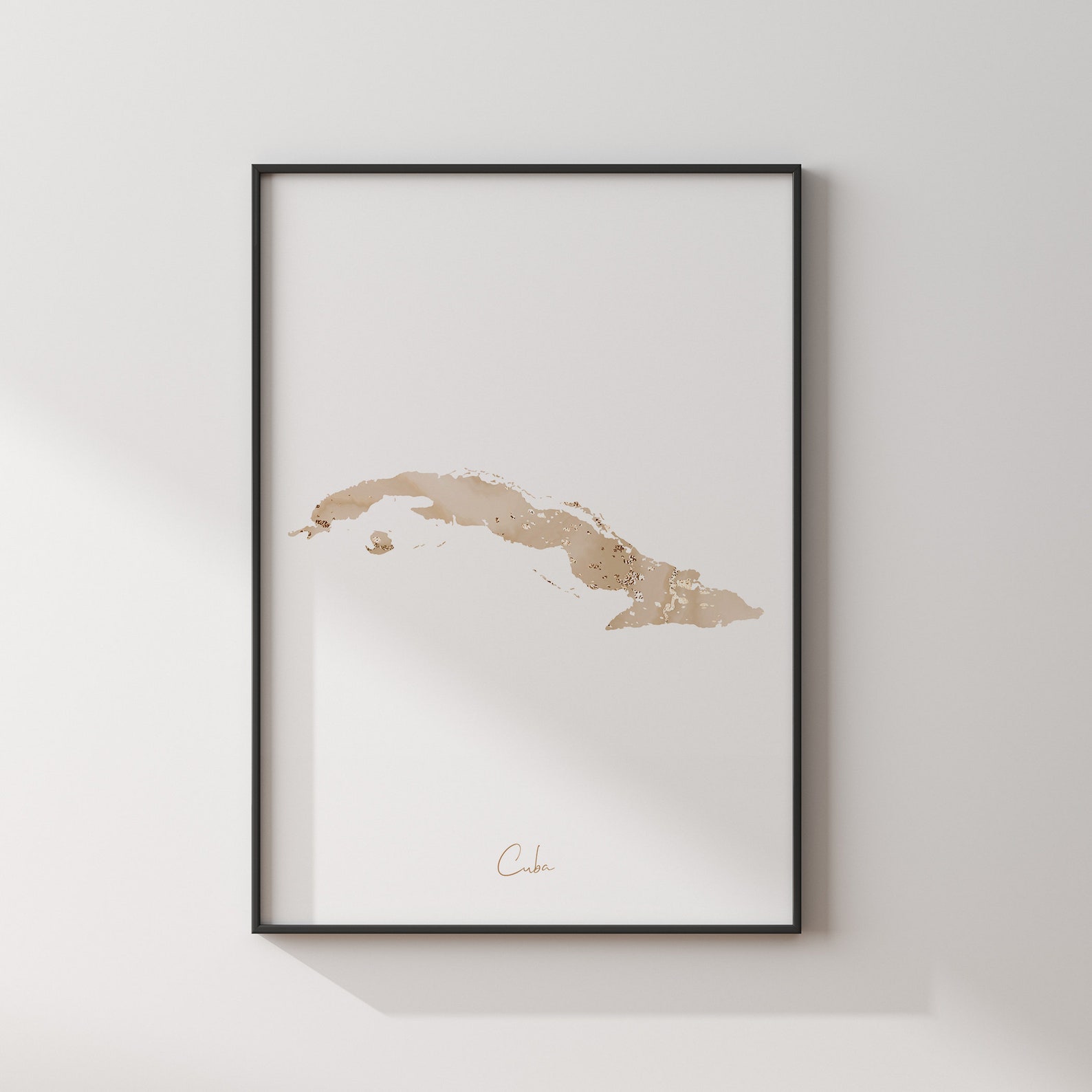 Cuba Map Beige & Gold Wall Art Print - Etsy