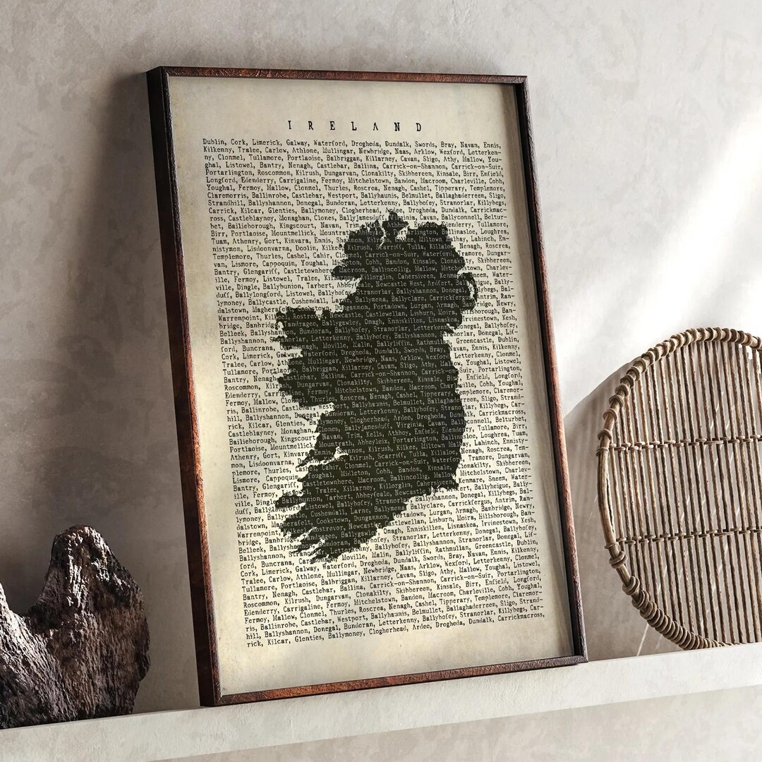 Ireland Map | Vintage Beige Typography Map With City Names | Ireland ...