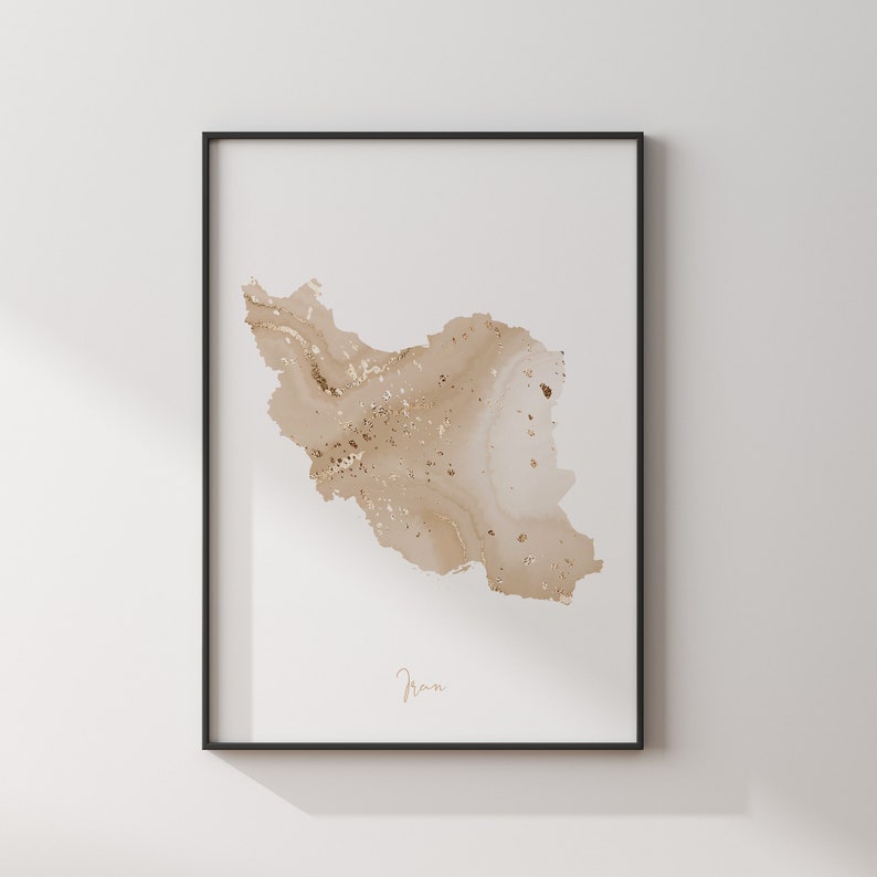 Iran Map Beige & Gold Wall Art Print - Etsy