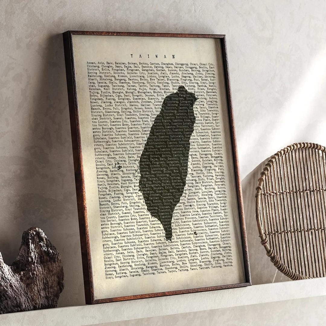 Taiwan Map | Vintage Beige Typography Map With City Names | Taiwan ...