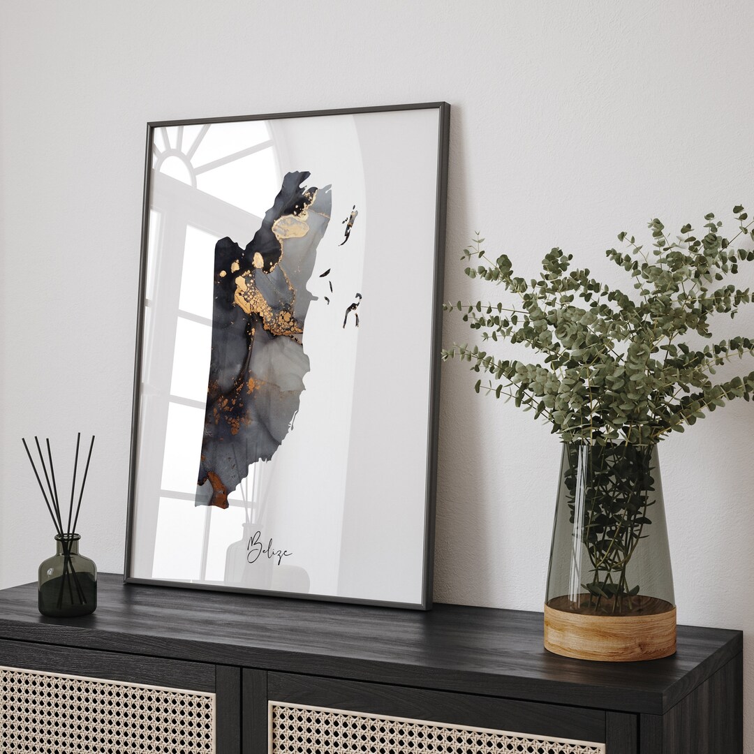 Belize Map Black & Gold Wall Art Print [EV] - Etsy