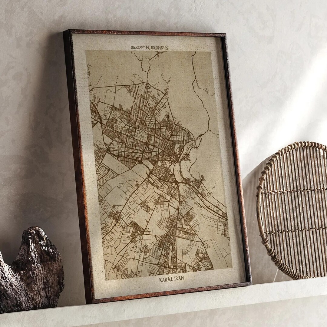 Karaj, Alborz Map | Vintage Beige Detailed Map Print | Iran | Travel ...